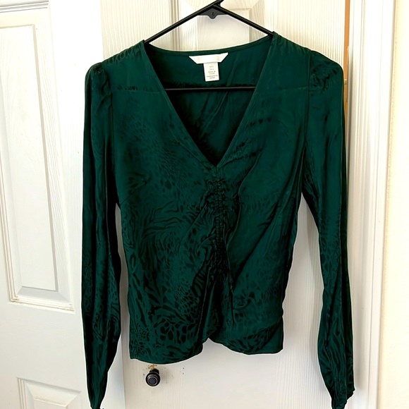 H&M | Tops | Emerald Green Animal Embossed Top Satin Feel | Poshmark